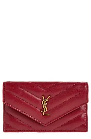 Saint Laurent Cassandre Matelass Leather Card Case - Deeply Red