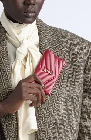 Saint Laurent Cassandre Matelass Leather Card Case - Deeply Red
