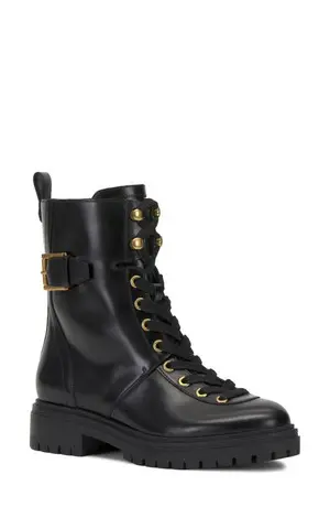 Vince Camuto Becinda Leather Combat Boot - Black