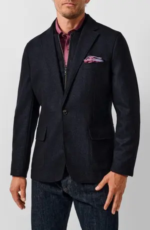 David Donahue Jeremy Wool Tweed Hybrid Soft Coat - Navy