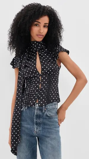 GUIZIO Ara Blouse - Black Micro Dot