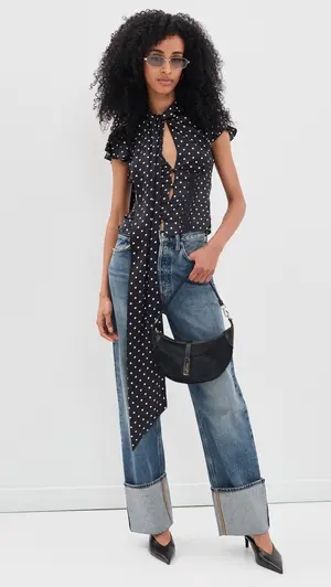 GUIZIO Ara Blouse - Black Micro Dot
