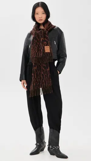 GANNI Compact Leopard Wool Scarf