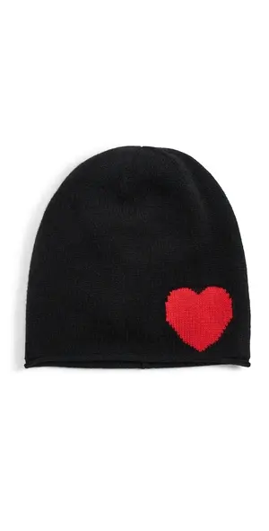 Carolina Amato Cashmere Blend Heart Beanie - Black/red