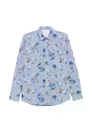 GAZZARRINI Floral-print Bird-motif Shirt - Blue