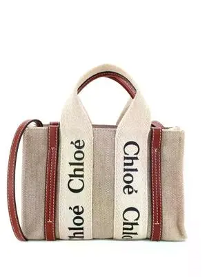 Chloé Woody Convertible Canvas With Leather Mini Tote Bag Brown