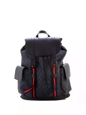 Gucci Double Pocket Buckle Gg Coated Canvas Large Backpack - Black