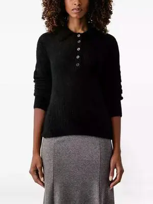 Patrizia Pepe Button-down Polo-collar Polo Top - Black