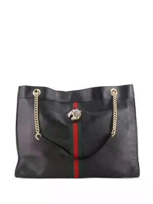 Gucci Rajah Chain Leather Large Tote Bag - Black