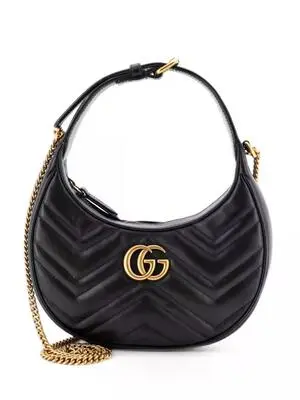 Gucci Gg Marmont Half Moon Matelasse Leather Mini Hobo Bag - Black