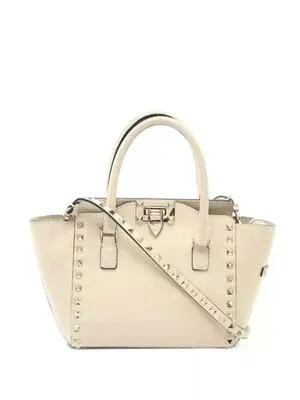 Valentino Garavani 2000s Rockstud Calf Leather Tote Bag - Neutrals