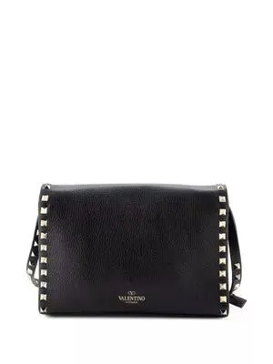 Valentino Garavani Rockstud Flip Lock Flap Bag Leather Medium Crossbody Bag - Black