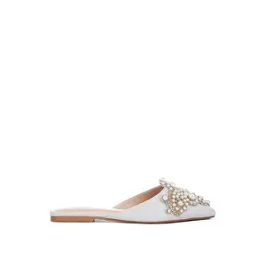 RAG & CO Astre Pearl Embellished Shimmer Mules In By - Silver