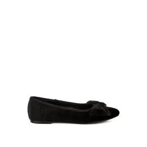 RAG & CO Pothos Luxurious Velvet Bow Ballerinas In By - Black