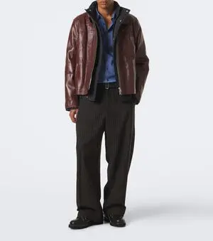Sacai Layered Leather Down Jacket - Brown