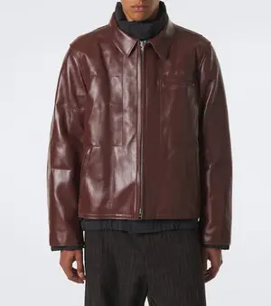 Sacai Layered Leather Down Jacket - Brown
