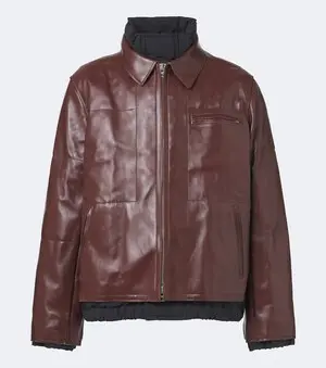 Sacai Layered Leather Down Jacket - Brown