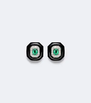 Nikos Koulis Oui 18kt White And Enamel Earrings With Emeralds And Diamonds - Green