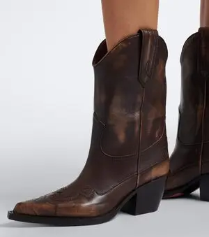 Paris Texas Dakota Distressed Leather Cowboy Boots - Brown
