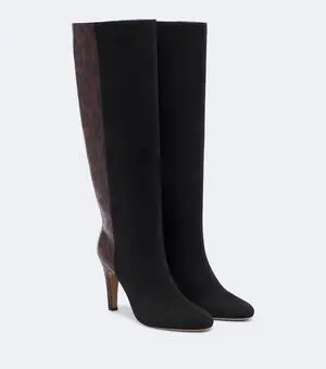 FERRAGAMO Leather And Suede Knee-high Boots - Black