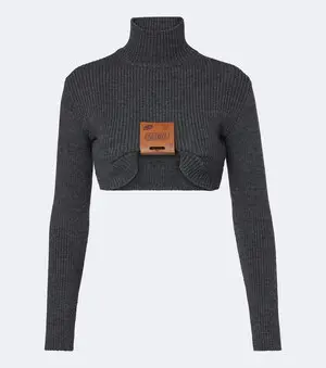 JEAN PAUL GAULTIER Cropped Wool-blend Turtleneck Sweater - Grey