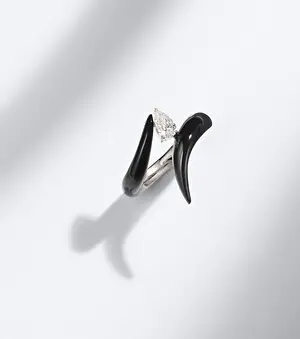 Nikos Koulis Oui 18kt White Gold And Enamel Ring With Diamonds