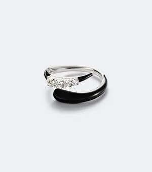 Nikos Koulis Oui 18kt White Gold And Enamel Ring With Diamonds - Silver