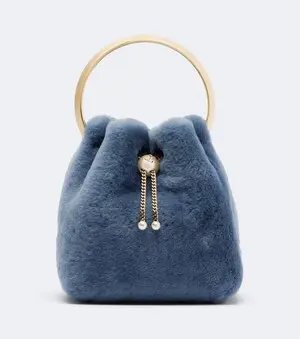JIMMY CHOO Bon Bon Small Shearling Bucket Bag Blue
