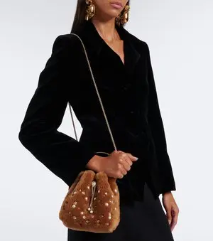 JIMMY CHOO Bon Bon Small Shearling Bucket Bag - Brown