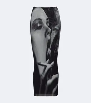 JEAN PAUL GAULTIER Printed Mesh Midi Skirt - Black