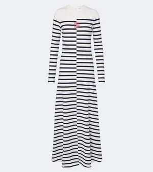 JEAN PAUL GAULTIER Striped Cotton-blend Jersey Maxi Dress - White
