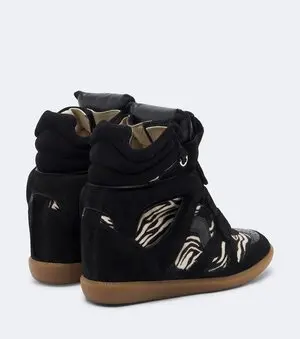 Isabel Marant Étoile Bekett Calf Hair And Suede Wedge Sneakers - Black