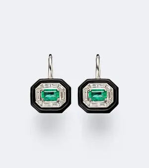 Nikos Koulis Oui 18kt White Gold And Enamel Earrings With Emerald And Diamonds - Silver