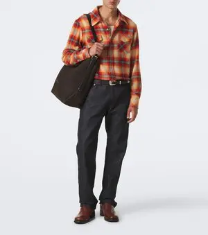 GOD'S TRUE CASHMERE Shadow Plaid Cashmere Shirt With Carnelians