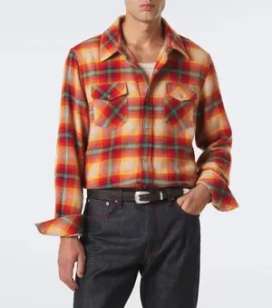 GOD'S TRUE CASHMERE Shadow Plaid Cashmere Shirt With Carnelians
