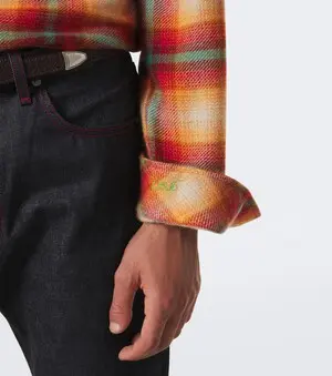 GOD'S TRUE CASHMERE Shadow Plaid Cashmere Shirt With Carnelians