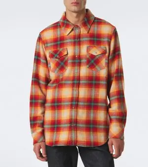GOD'S TRUE CASHMERE Shadow Plaid Cashmere Shirt With Carnelians