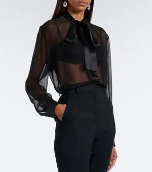 Dolce & Gabbana Sheer Tie-neck Silk Chiffon Blouse