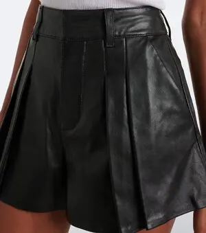 FRAME Pleated Leather Shorts