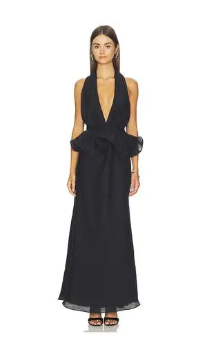 ELLIATT Fiorina Halter Neck Peplum Gown - Black