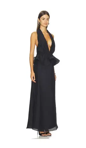 ELLIATT Fiorina Halter Neck Peplum Gown - Black