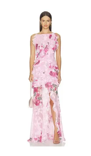 ELLIATT Eleanora Sleeveless Ruffle Gown In Pink - Pink Multi