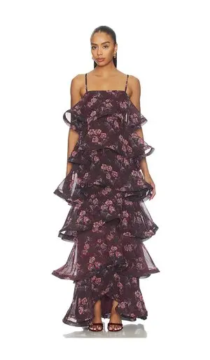 ELLIATT Rosaria Strapless Tiered Gown In Purple