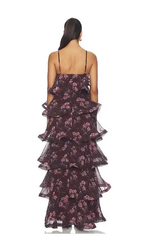 ELLIATT Rosaria Strapless Tiered Gown In Purple