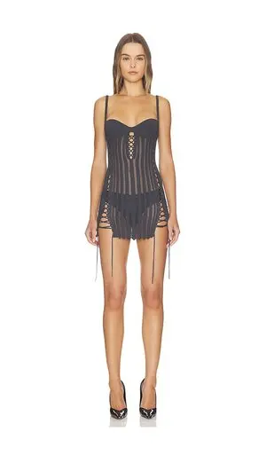 HAELO Laced Chevron Layered Mini Dress