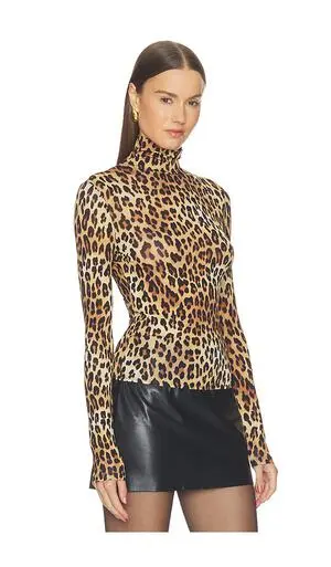 Alice + Olivia Delaina Longsleeve Turtleneck Top In Brown