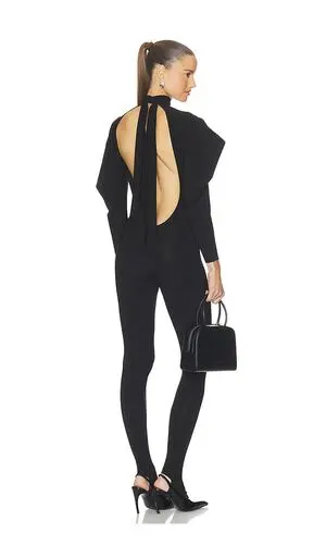 Norma Kamali Wing Sleeve Open Back Bow Neck Catsuit