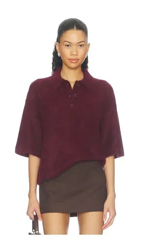 PISTOLA Nadya Alpaca Blend Boxy Polo Blouse Sweater In Wine