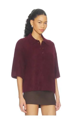 PISTOLA Nadya Alpaca Blend Boxy Polo Blouse Sweater In Wine