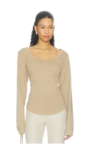 THE LINE BY K Smythe Long Sleeve Scoopneck Top - Beige